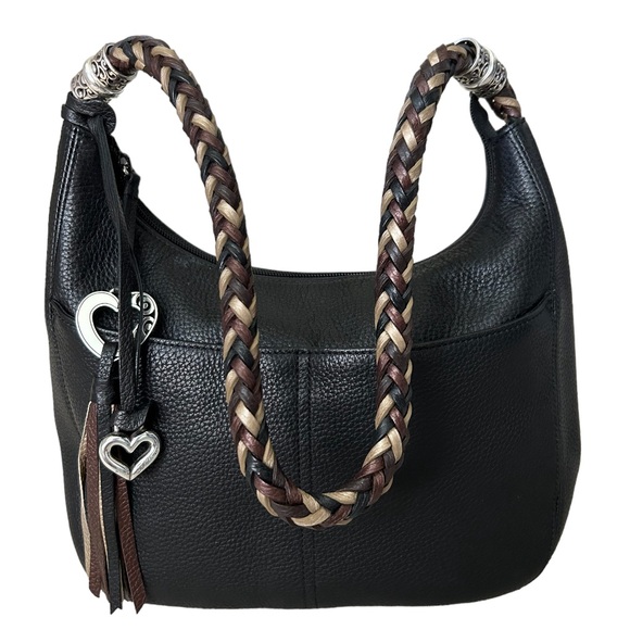 Brighton | Bags | Brighton Barbados Metallic Black Zip Hobo Braided ...